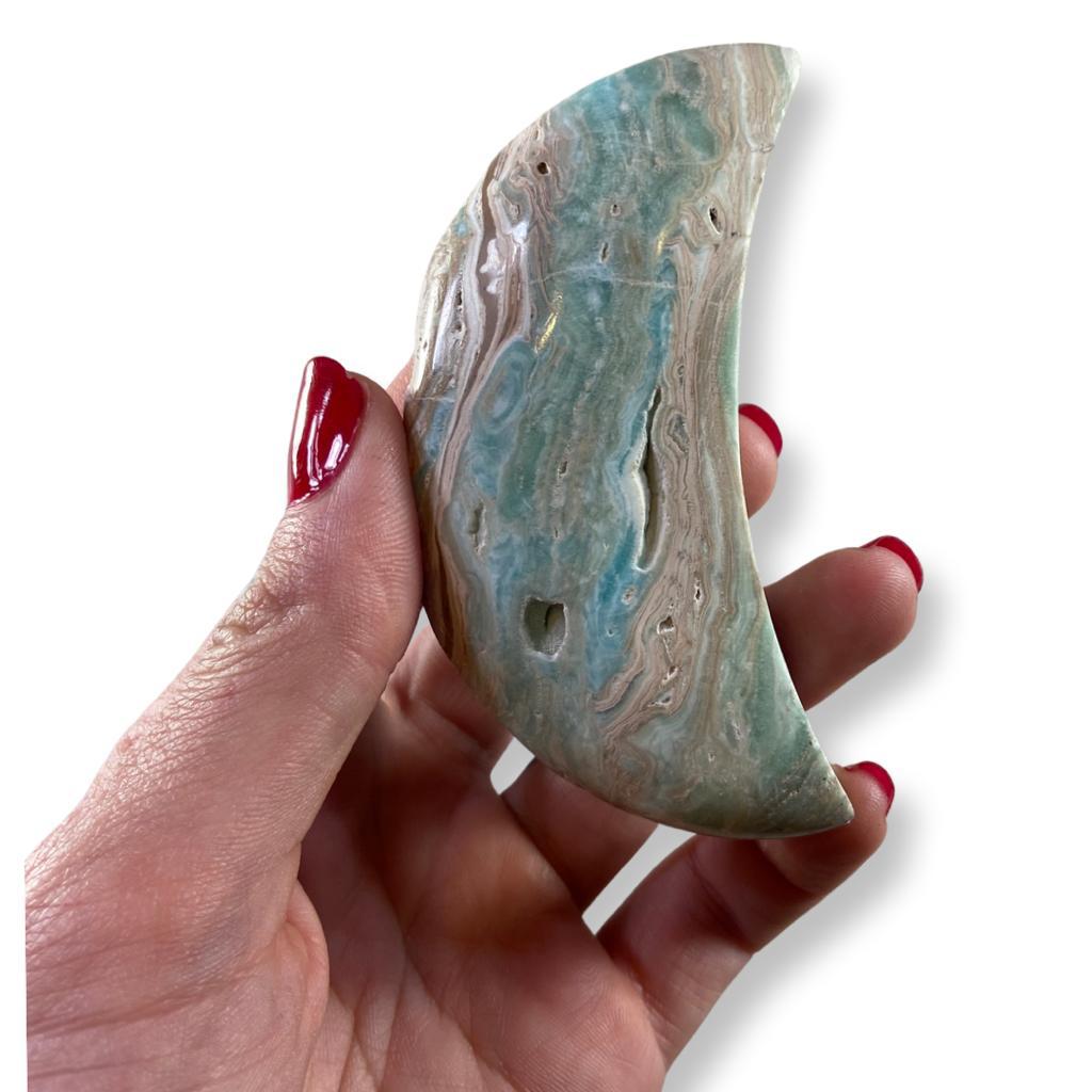 127g Blue Aragonite Crescent Moon Carving | East Meets West