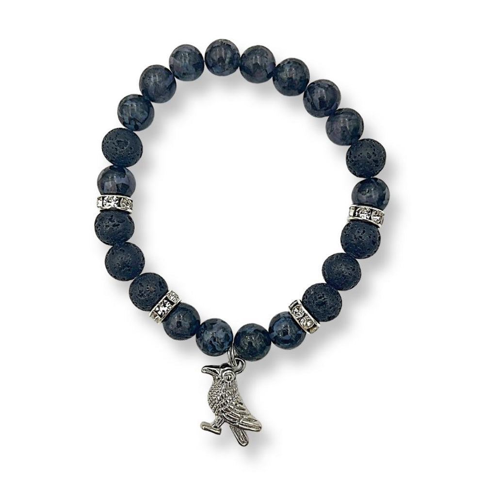 Indigo Gabbro Lava Rock w Raven Charm East Meets West USA