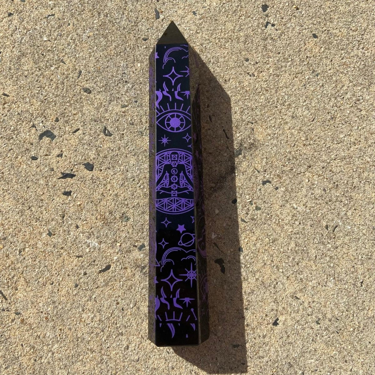 Engraved Black Obsidian Crystal Point