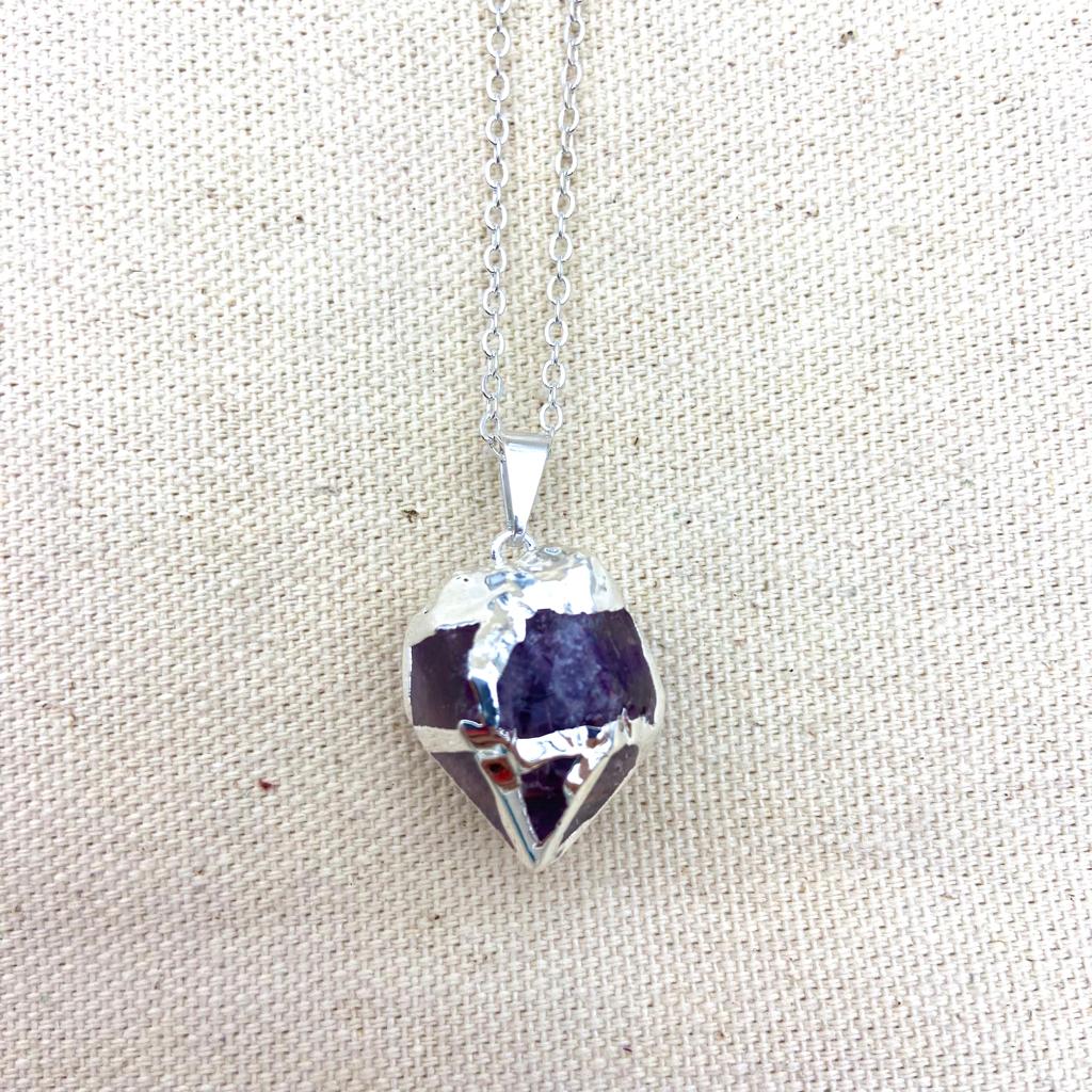 Silver Foil Crystal Cut Neckace